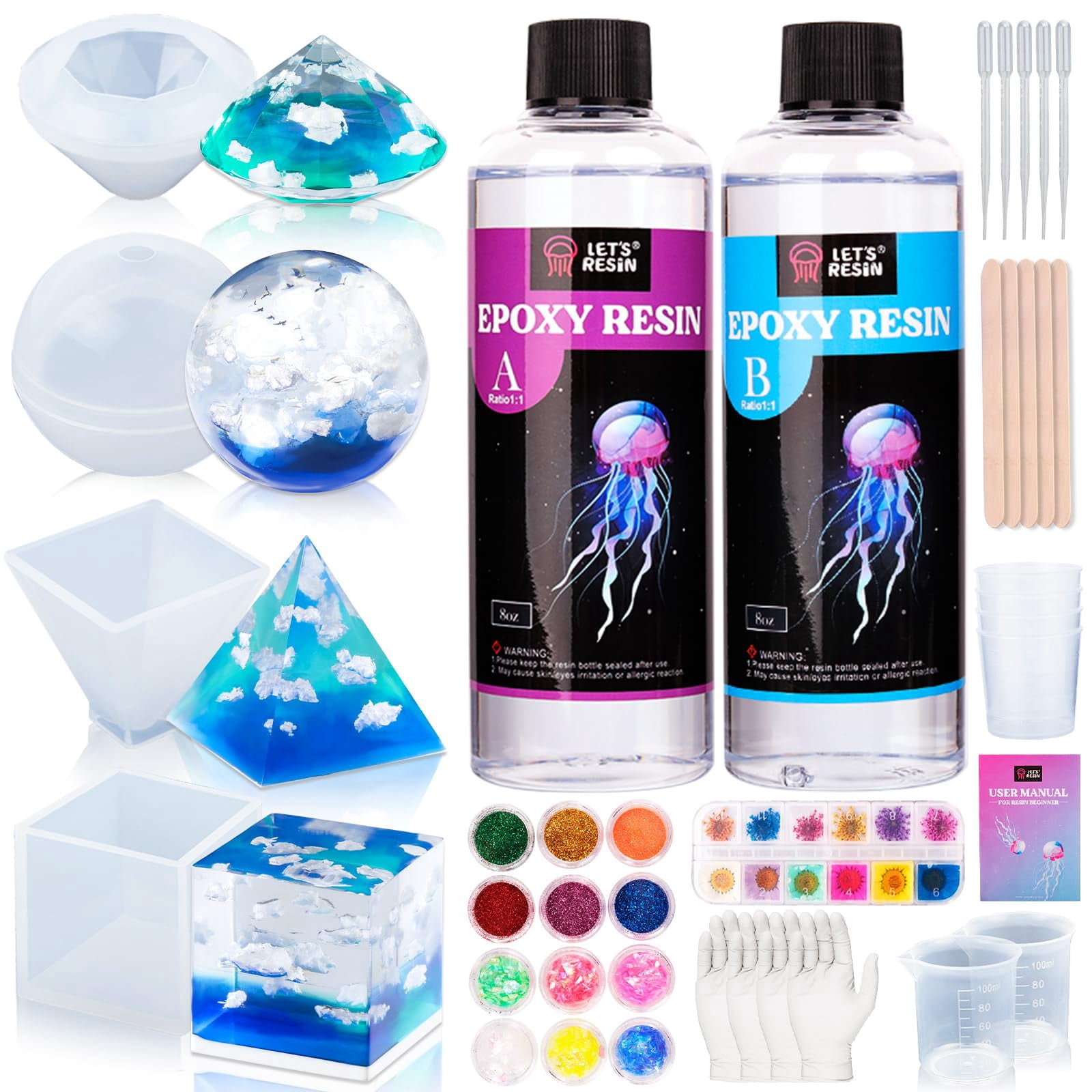 LET'S RESIN Epoxy Resin Kits and BSL1 Molds Complete 16oz Resin Art Kit ...
