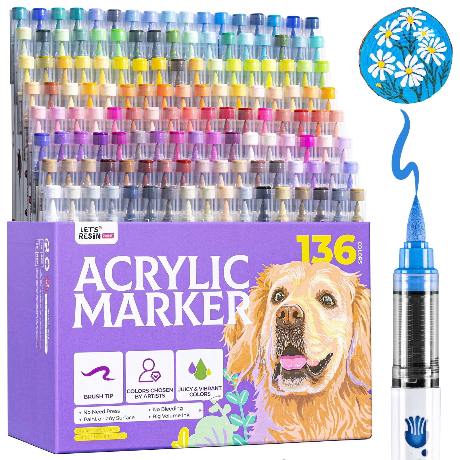 LET'S RESIN 136 Colors Acrylic Paint Markers Direct Liquid, Brush Tip ...