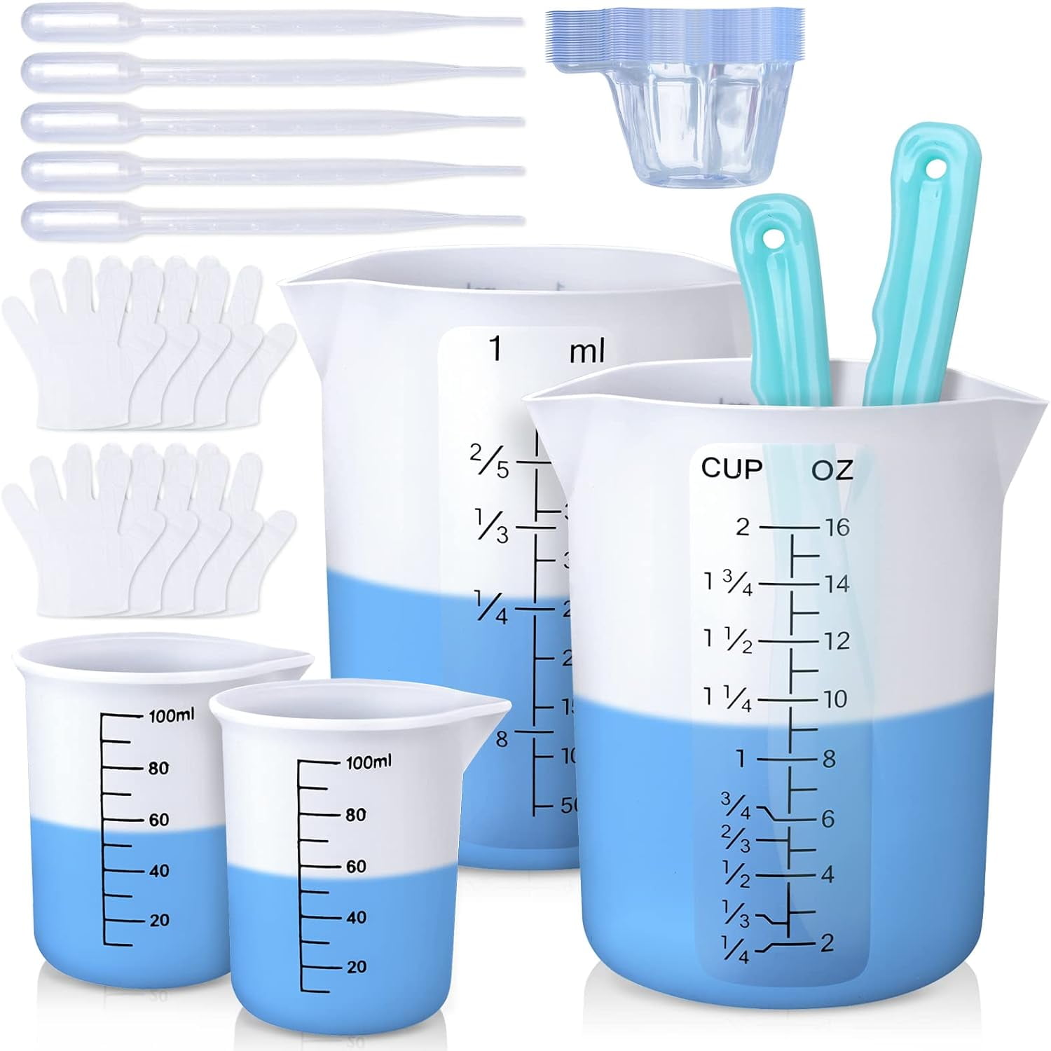 LET'S RESIN Silicone Measuring Cups, 450ml Accurate 2 Scales & 100ml ...