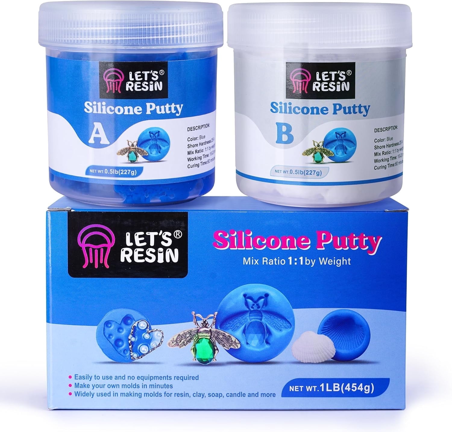 LET'S RESIN Silicone Putty Mold Making Kit 1 lb Shore 40A Flexible Fast ...