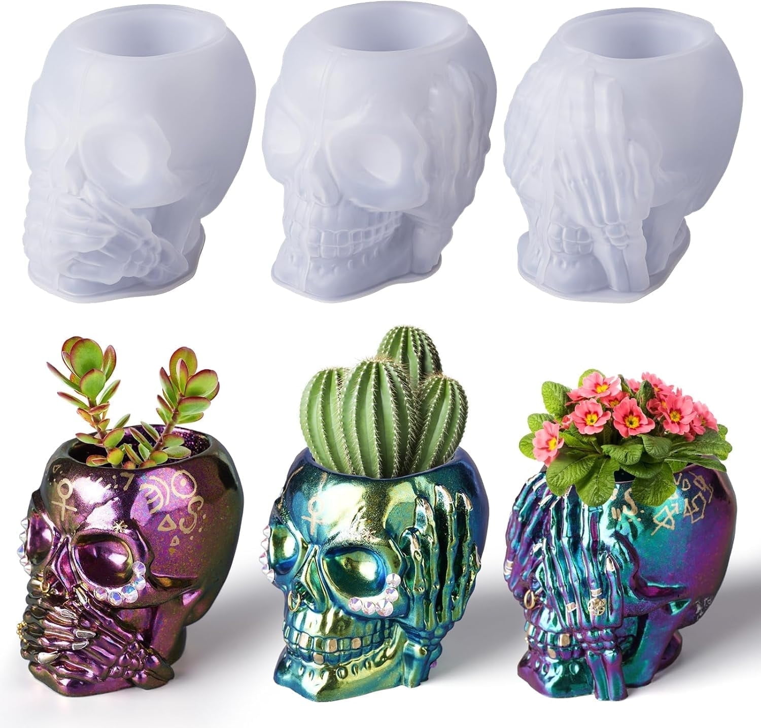 LET'S RESIN Skull Resin Molds, Hear-no, Speak-no, See-no 3 Pcs Skull ...