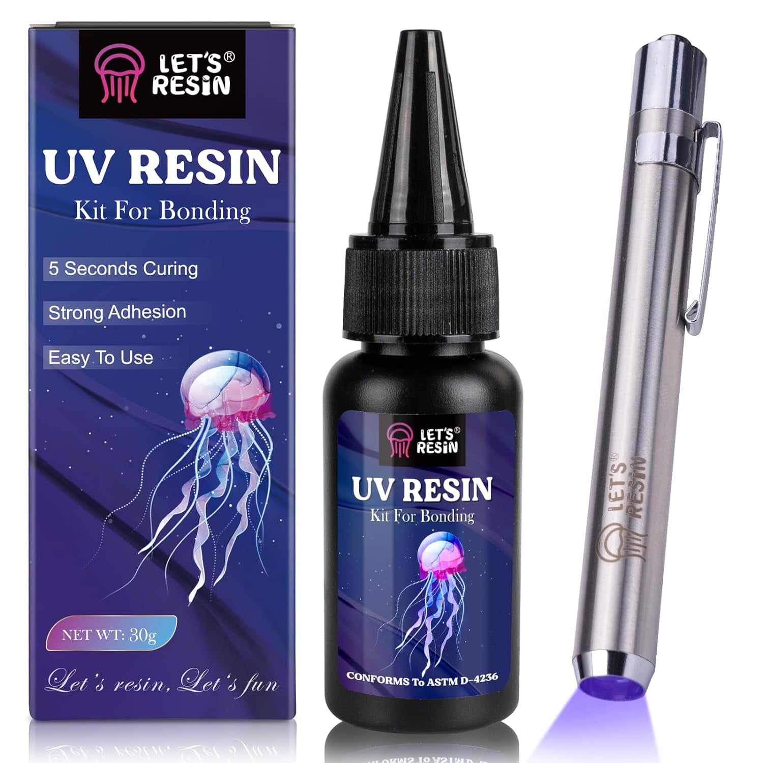 LET'S RESIN UV Resin Kit with Light, Bonding&Curing in Seconds, 30g UV ...