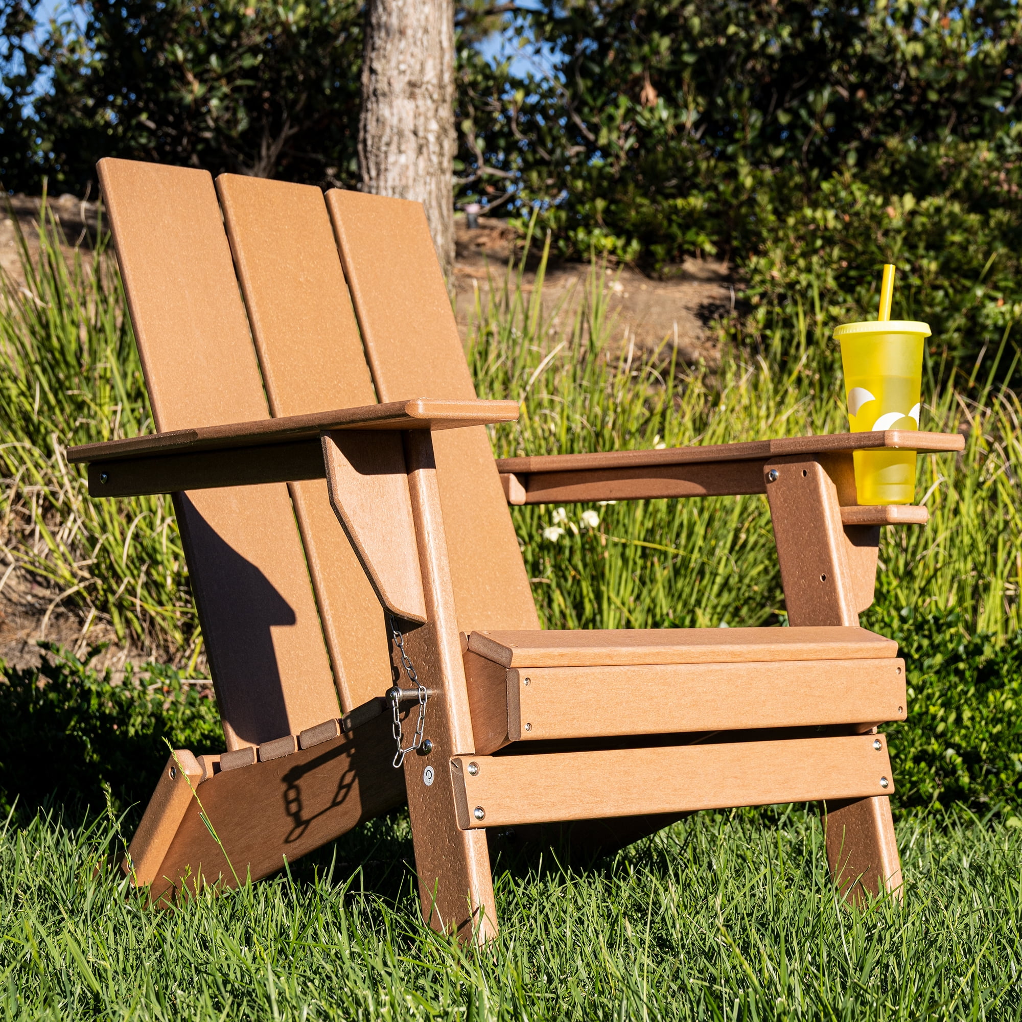 RESINTEAK Folding Adirondack Chair with Cup Holder - Extra Wide Comfort ...