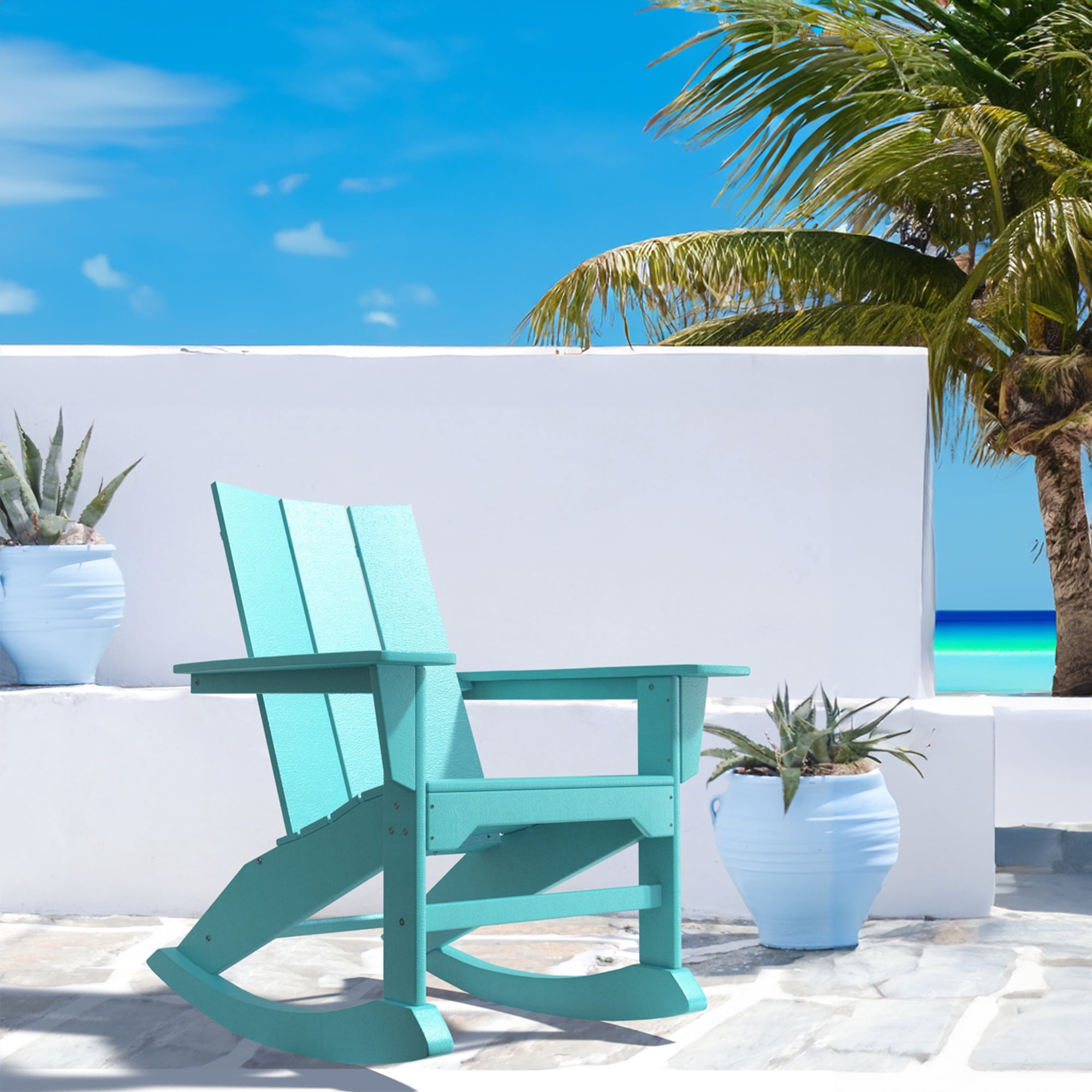 RESINTEAK Modern Adirondack Rocking Chair, All Weather Resistant ...