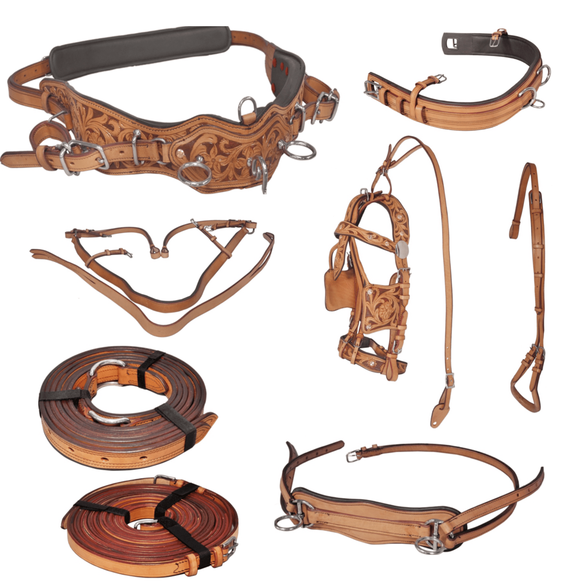 RESISTANCE Brown Inlay Tooling Carving Horse Harness Full Size Set ...
