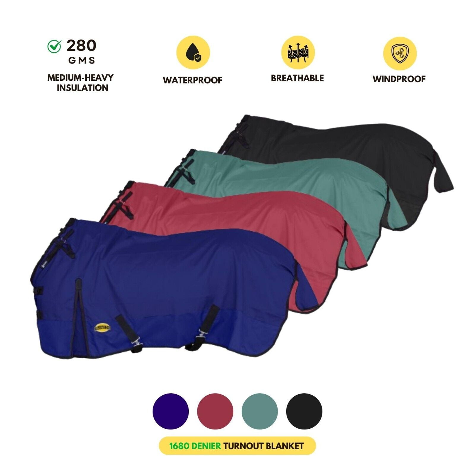 RESISTANCE Premium 1680D Waterproof Horse Turnout Blanket with 300g ...