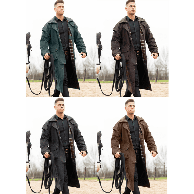 RESISTANCE Premium Oilskin Duster Coat Waterproof Cotton Unisex Cowboy ...