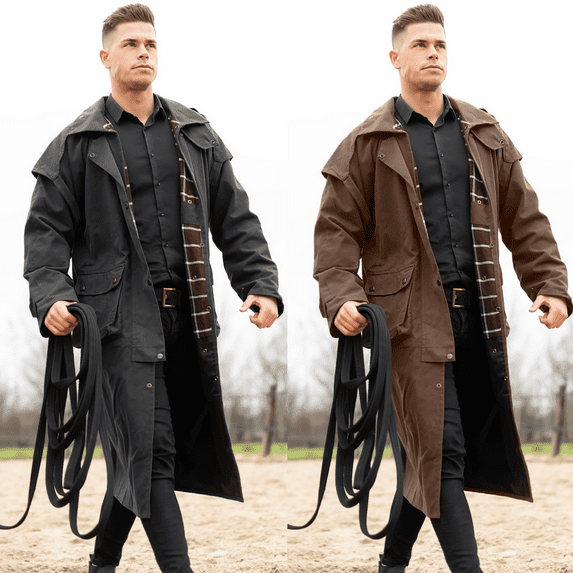 RESISTANCE Premium Oilskin Duster Coat Waterproof Cotton Unisex Cowboy ...