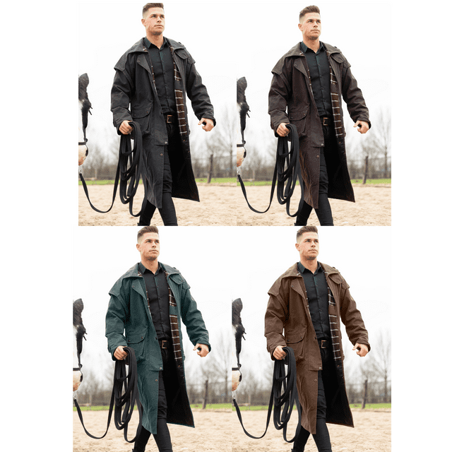 RESISTANCE Premium Oilskin Duster Coat Waterproof Cotton Unisex Cowboy ...