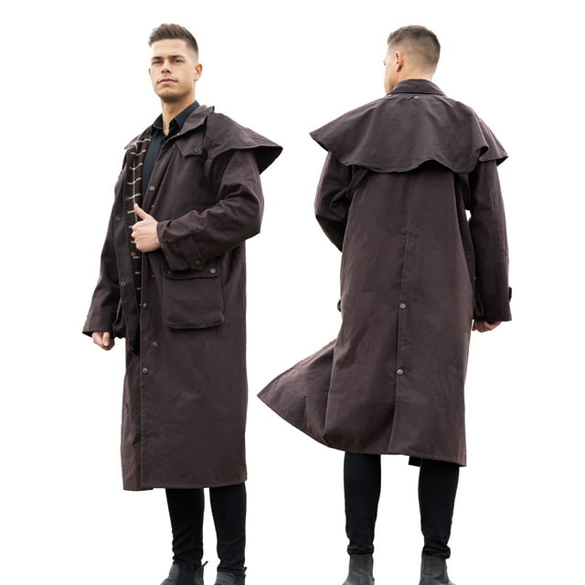 RESISTANCE Premium Oilskin Duster Coat Waterproof Cotton Unisex Cowboy ...
