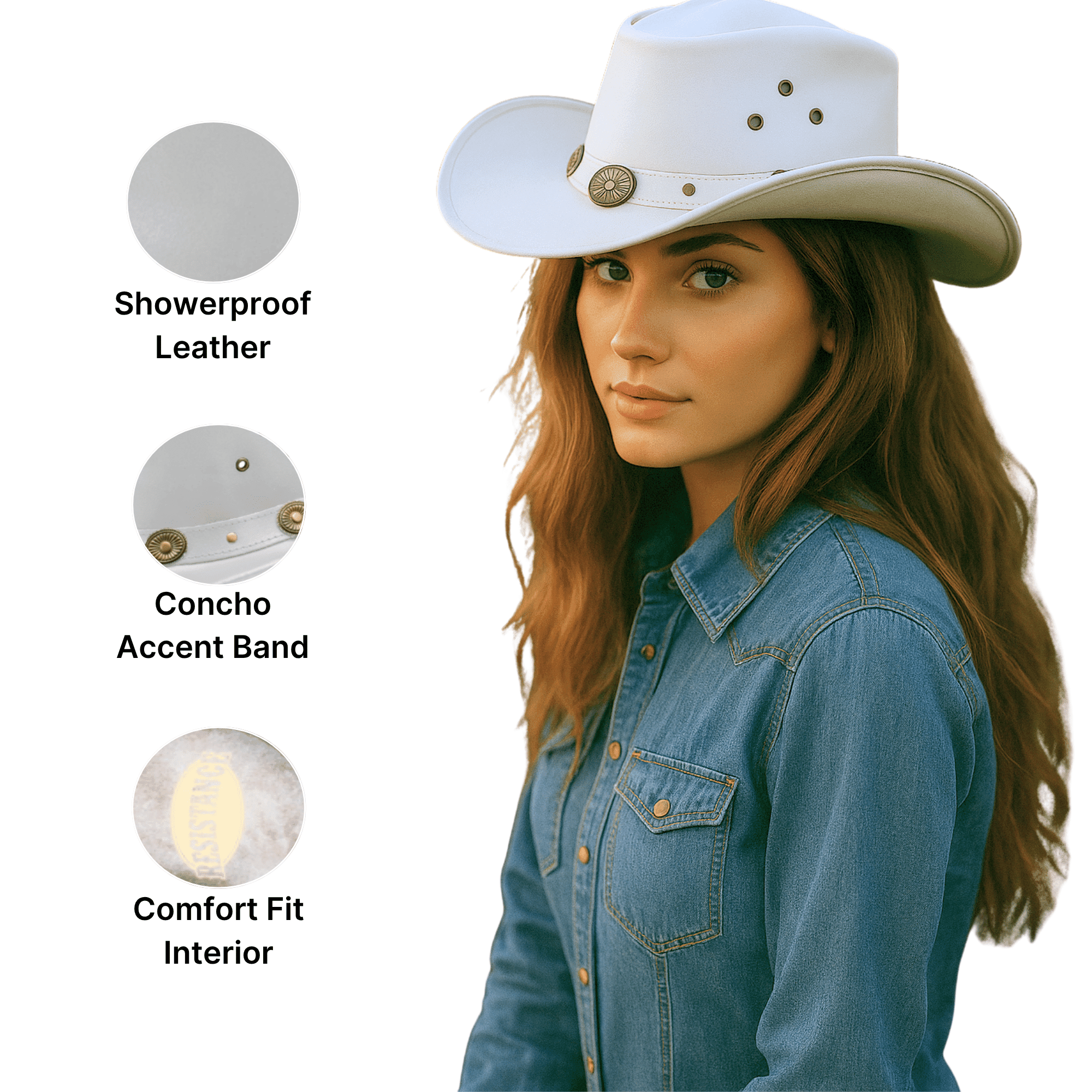 RESISTANCE Showerproof Unisex Australian Style Leather Cowboy Hat ...