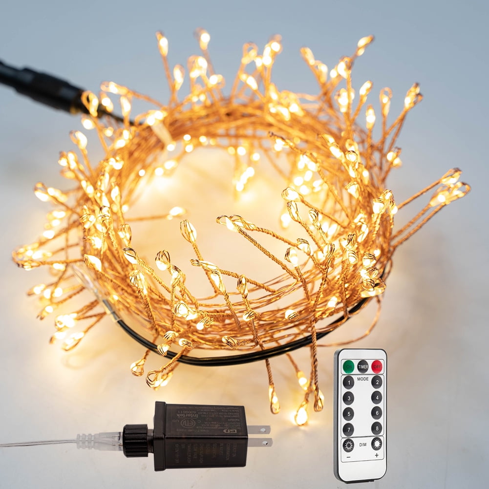 RESNICE Plug in Firecracker Lights 10FT 100 LED Warm White Copper Wire ...