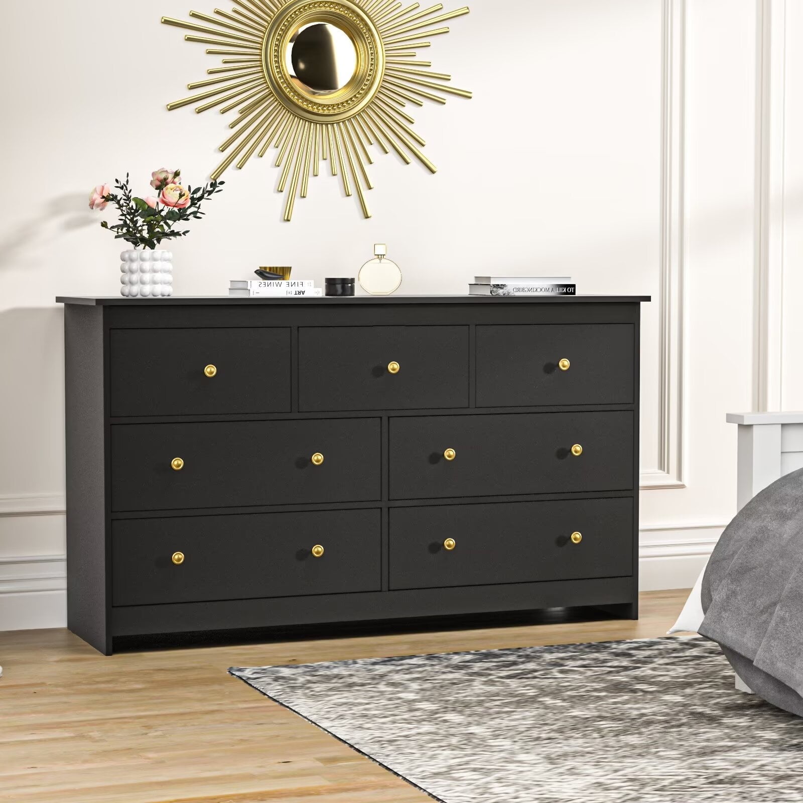RESOM Black Dresser for Bedroom, 7 Drawer Dresser with Wide Drawer and ...