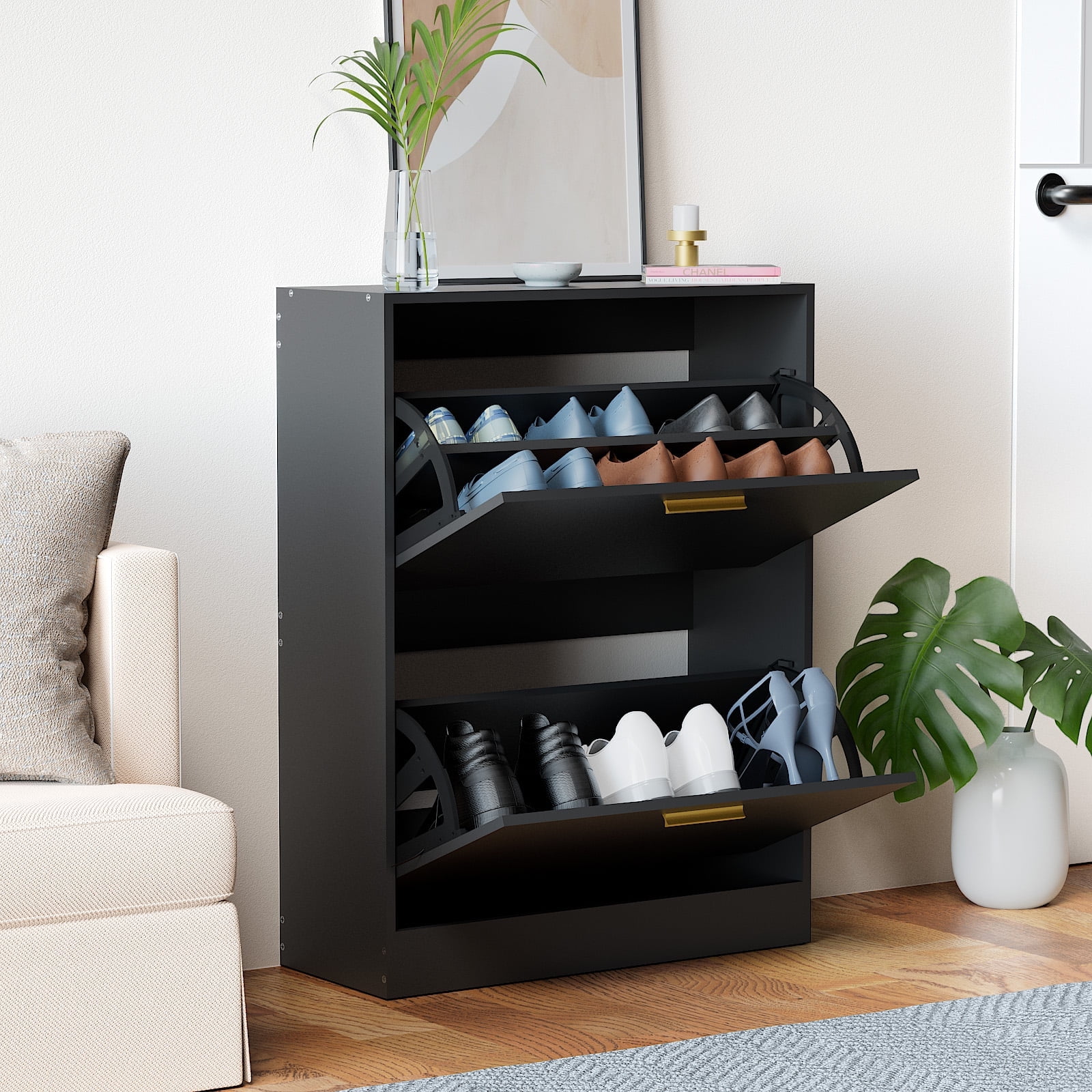 RESOM Shoe Cabinet with 2 Flip Drawers Narrow Storage Cabinet Organizer ...