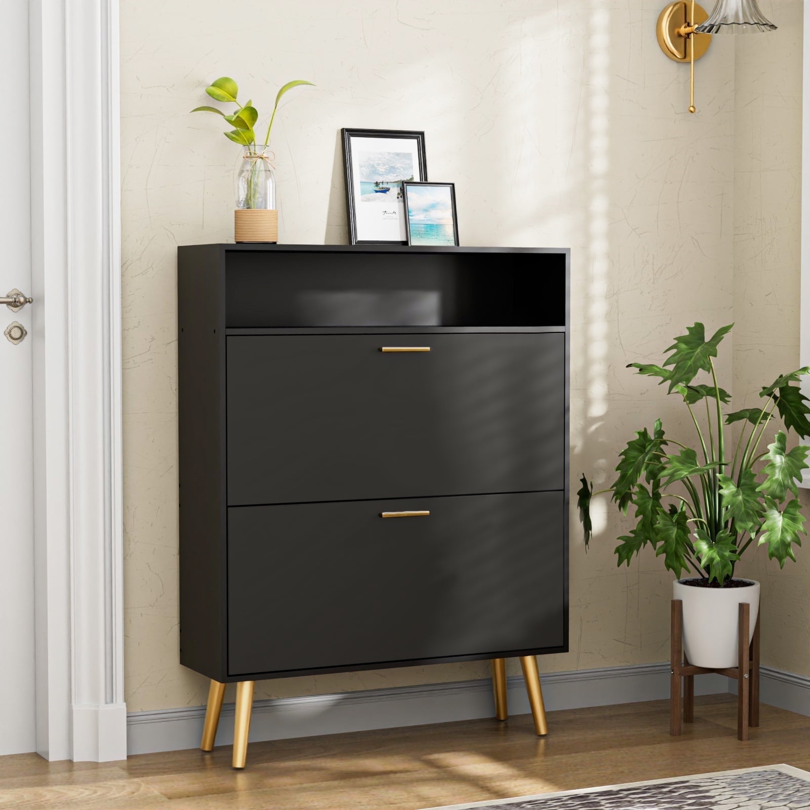 YouTrend Shoe Cabinet with 2 Flip Drawers and Open Shelf Shoe Organizer ...