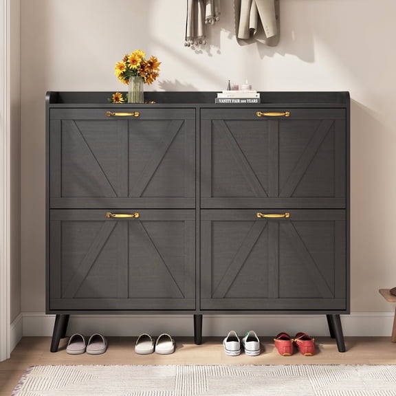 Skyhill Shoe Cabinet with 3 Flip Drawers, Farmhouse Shoe Storage ...