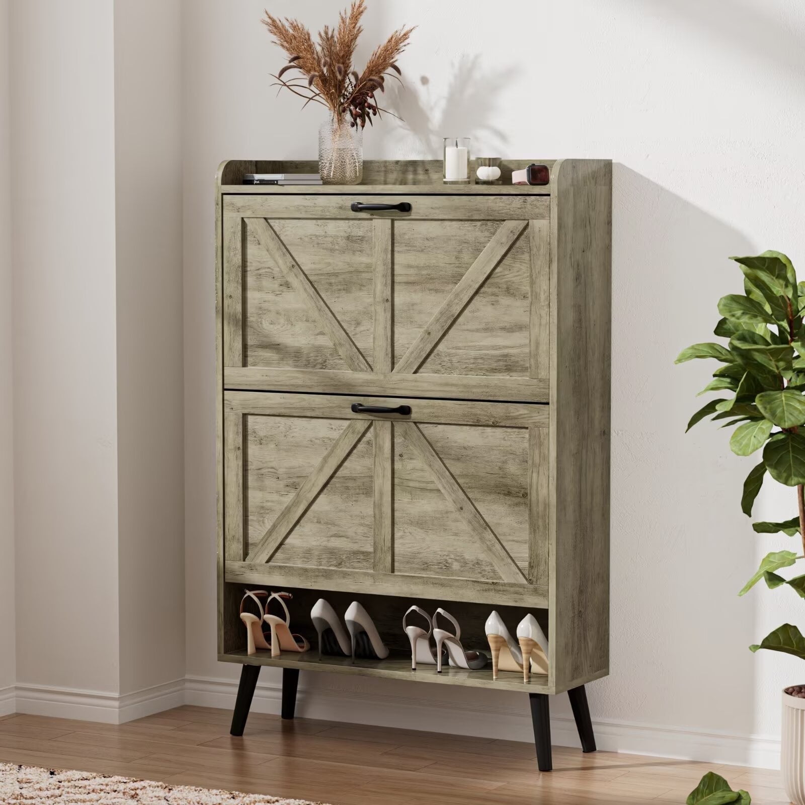YouTrend Shoe Storage Cabinet with 2 Flip Drawers, Farmhouse Shoe ...