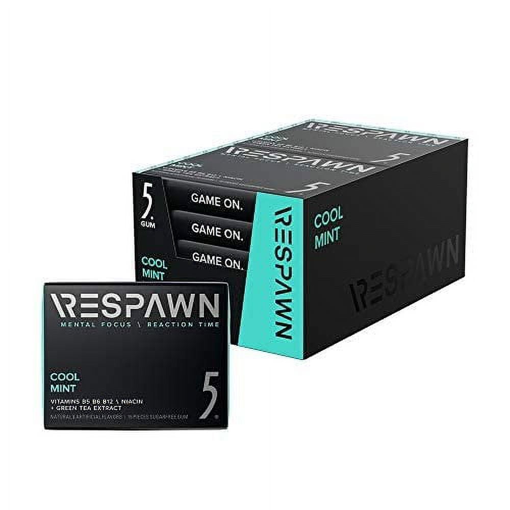 RESPAWN By 5 Sugarless Mental Focus Gum - Cool Mint Flavor - For Gamers ...