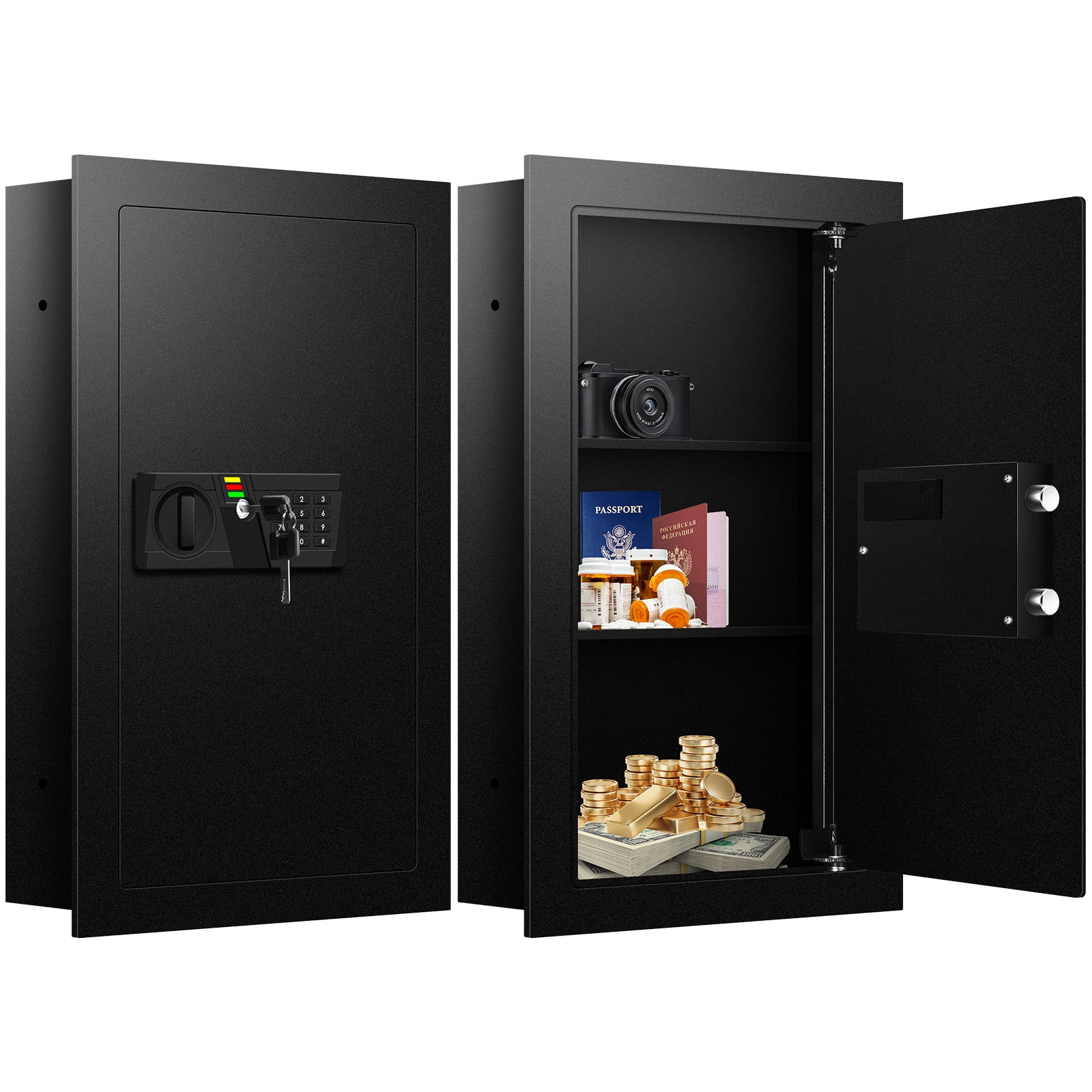 RETLLAS Fireproof Safe, 1.0 Cubic Feet, Dual Lock, Digital Keypad, Wall ...