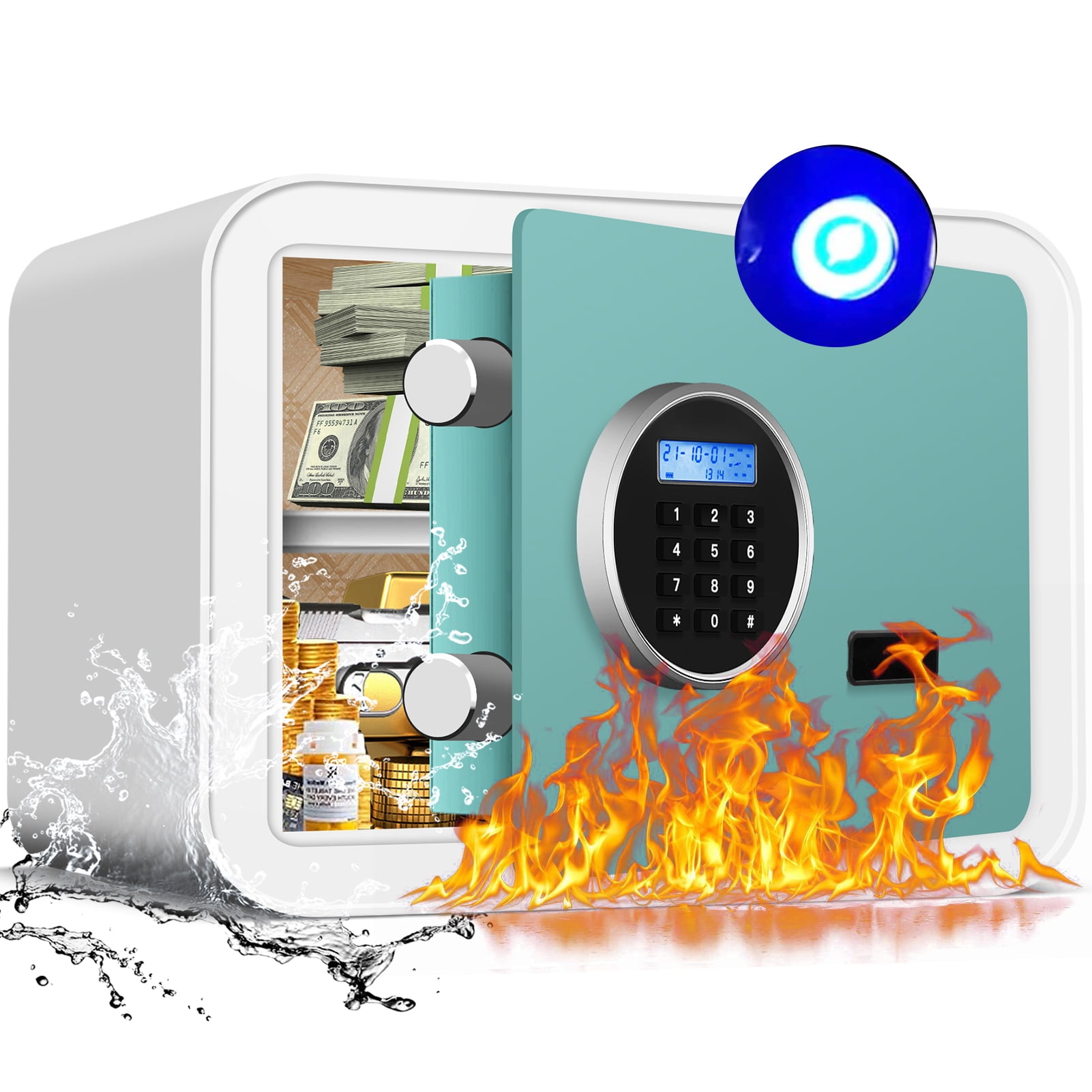 RETLLAS 1.3 Cubic Feet Small Safe Box with Key, Motion Sensor Lights ...