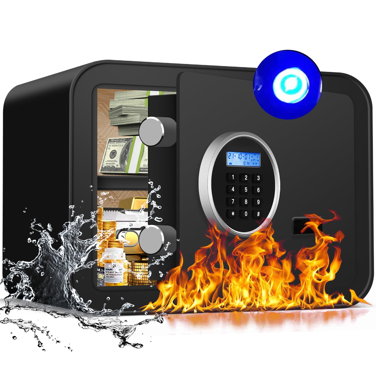 RETLLAS 1.3 Cubic Feet Small Safe Box with Key, Motion Sensor Lights ...