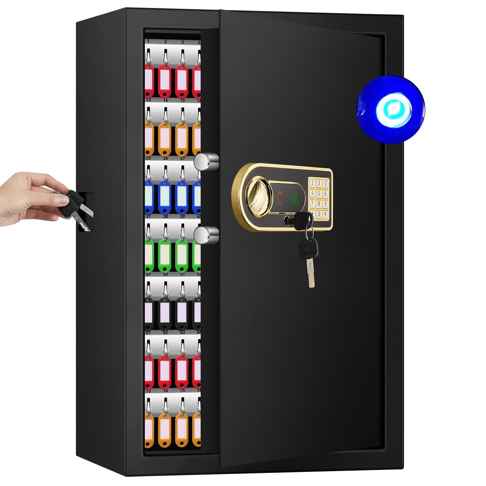 RETLLAS 144-Key Wall-Mount Key Safe – Durable Steel with Electronic ...