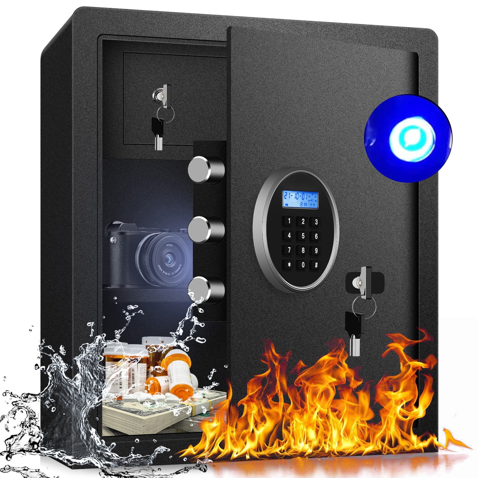 RETLLAS 1.4 Cu.ft. Fireproof Safe, Keys & Digital Ring Keypad Lock ...