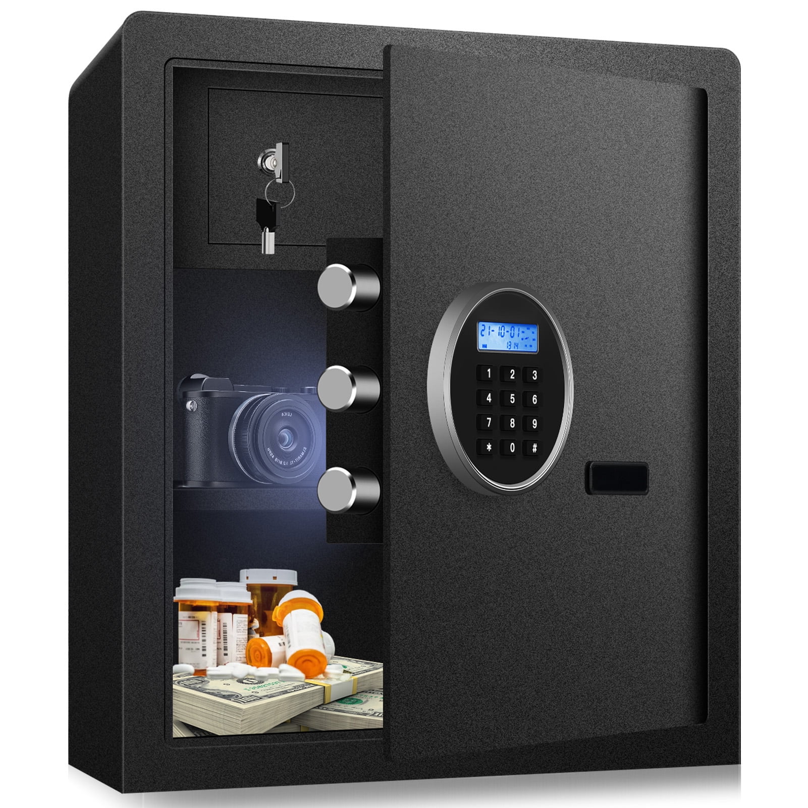 RETLLAS 1.4 Cubic Fireproof Safe, Keys & Digital Keypad Lock, Home Safe ...