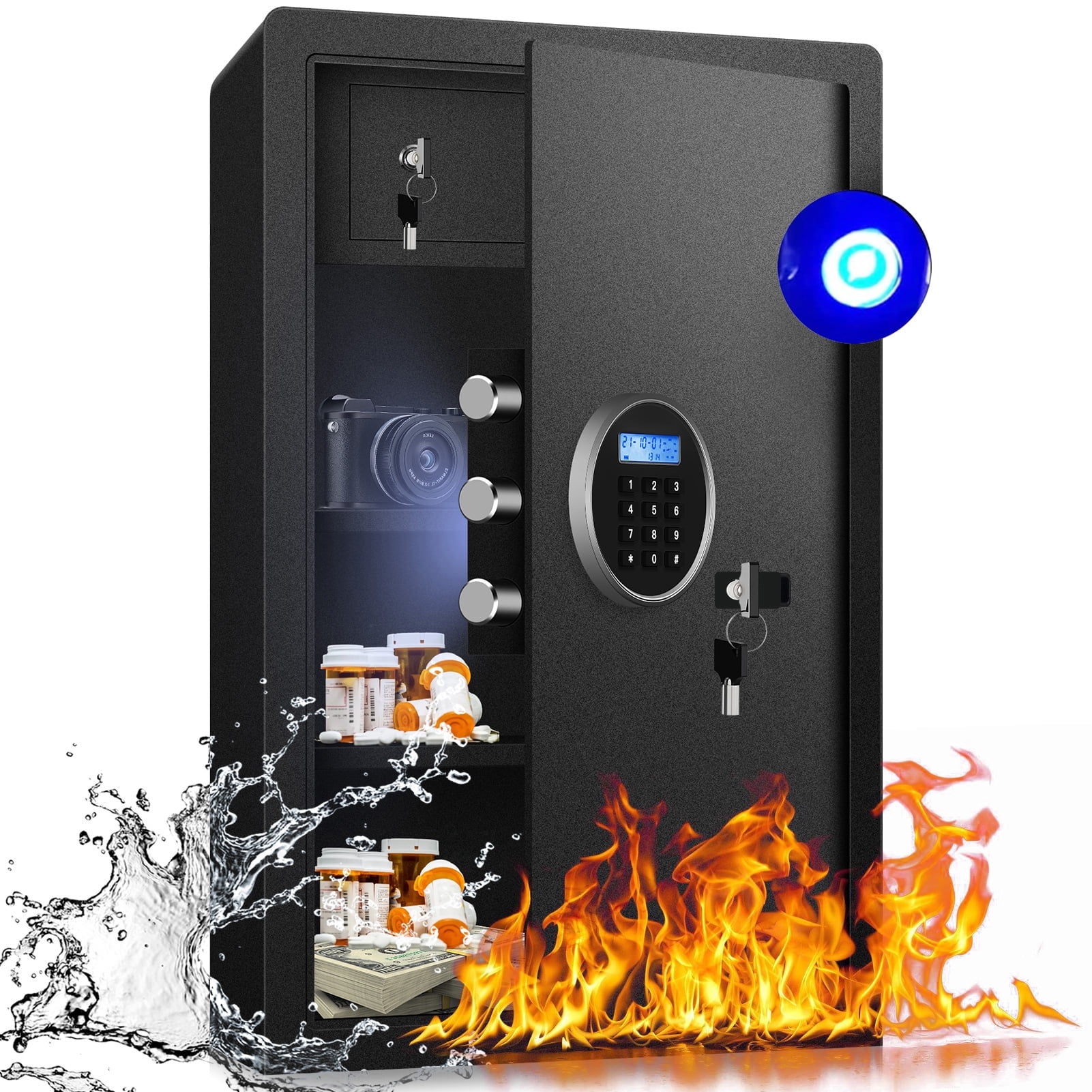 RETLLAS 2.0 Cu.ft. Fireproof Extra Large Safe, Keys & Digital Ring ...