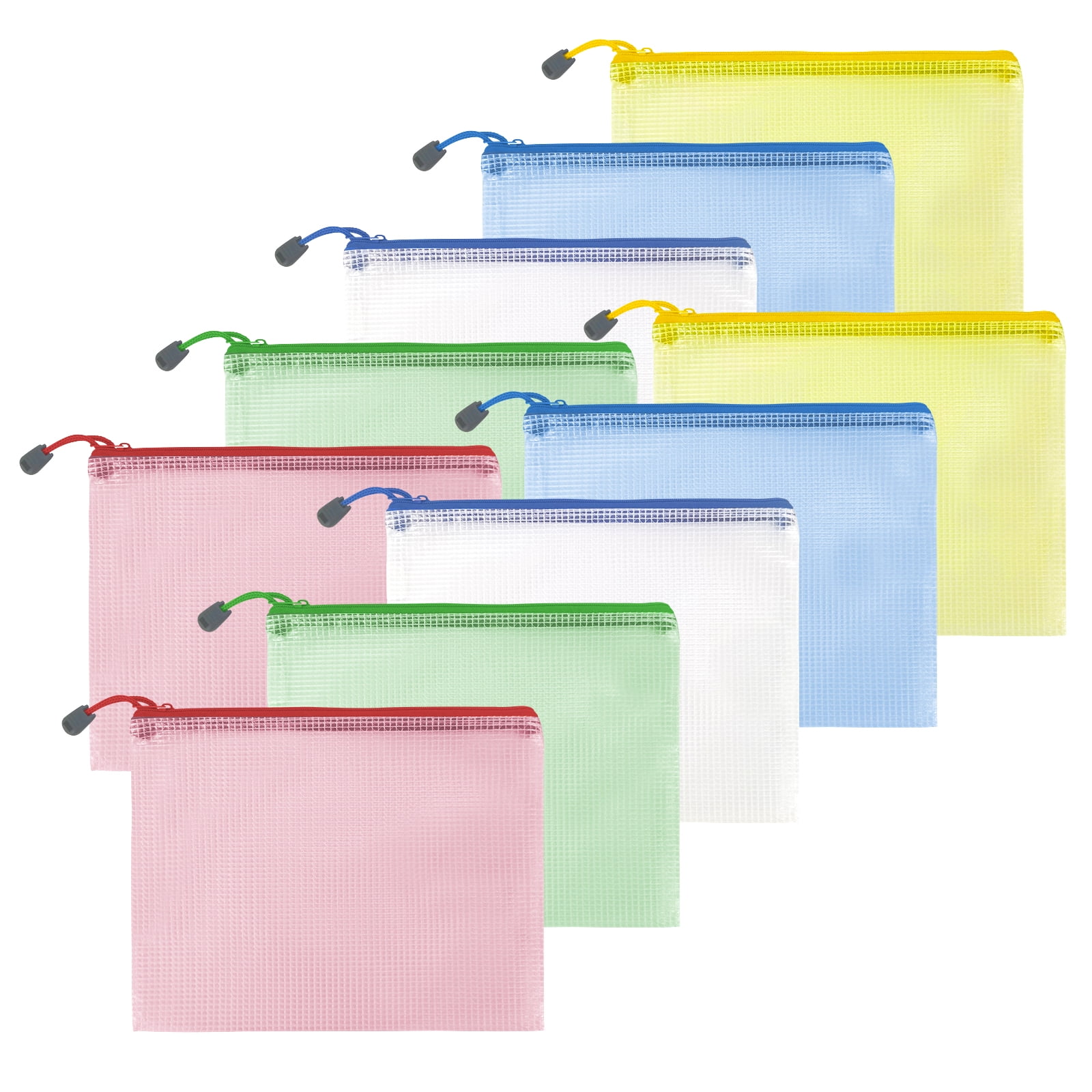 RETON 10 Pcs Plastic Zip File Folders, A5 Size Mesh Zipper Pouch for ...