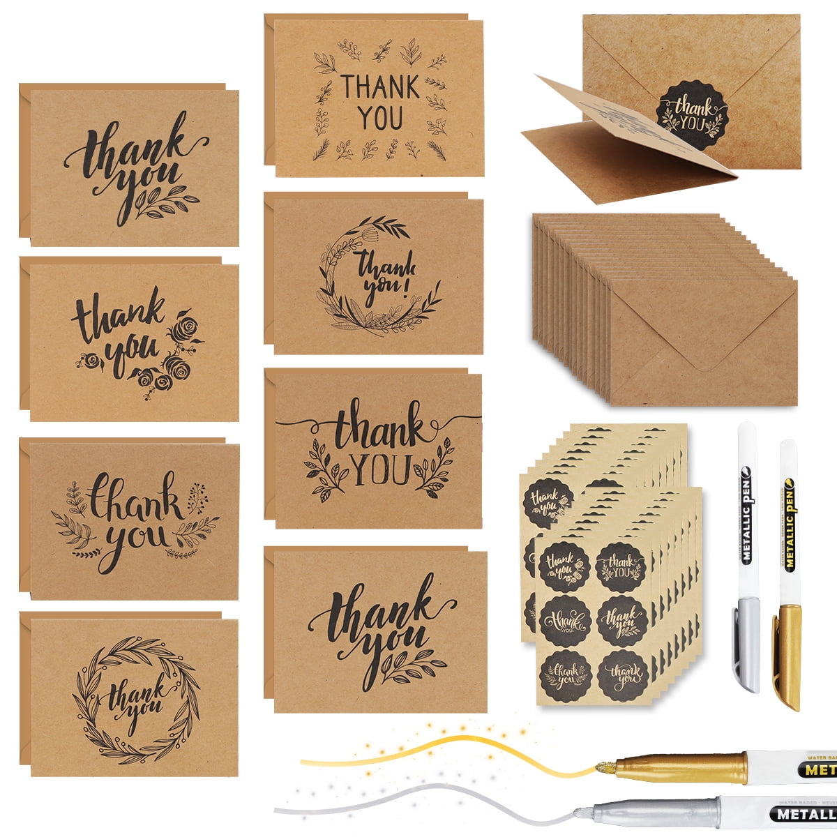 RETON 228PCS Thank You Cards Set Greeting Cards Multipack with Stickers ...