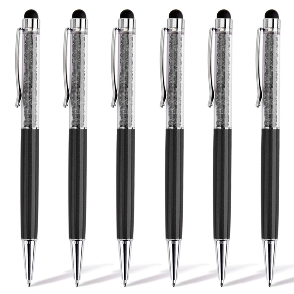 RETON 6 Piece 2-in-1 Pen Ballpoint Pen, Black Ink, Retractable Crystal Diamond Touch Screen ...