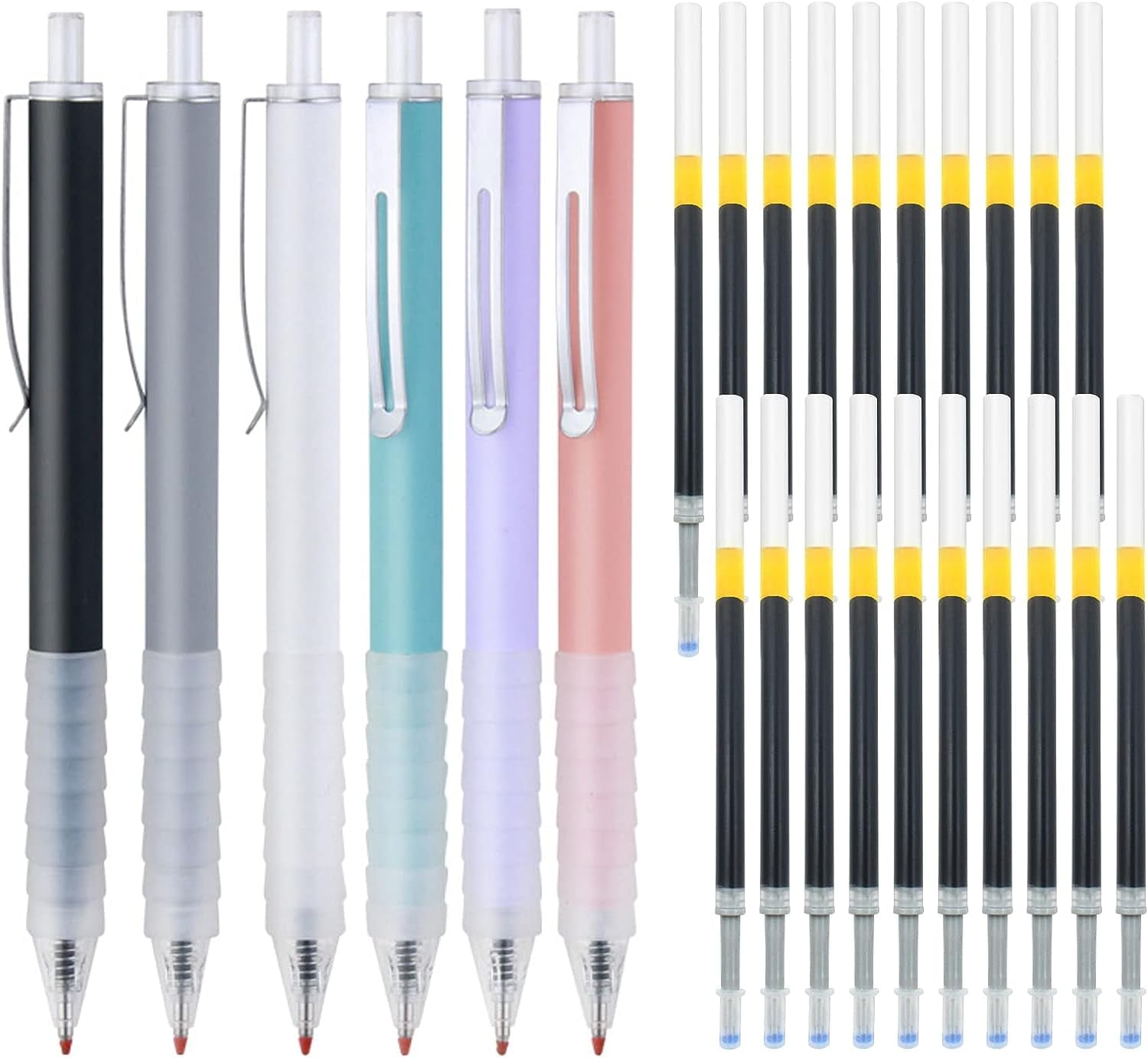 RETON 6pcs Black Ballpoint Pens Retractable with 20pcs Refills, Medium ...