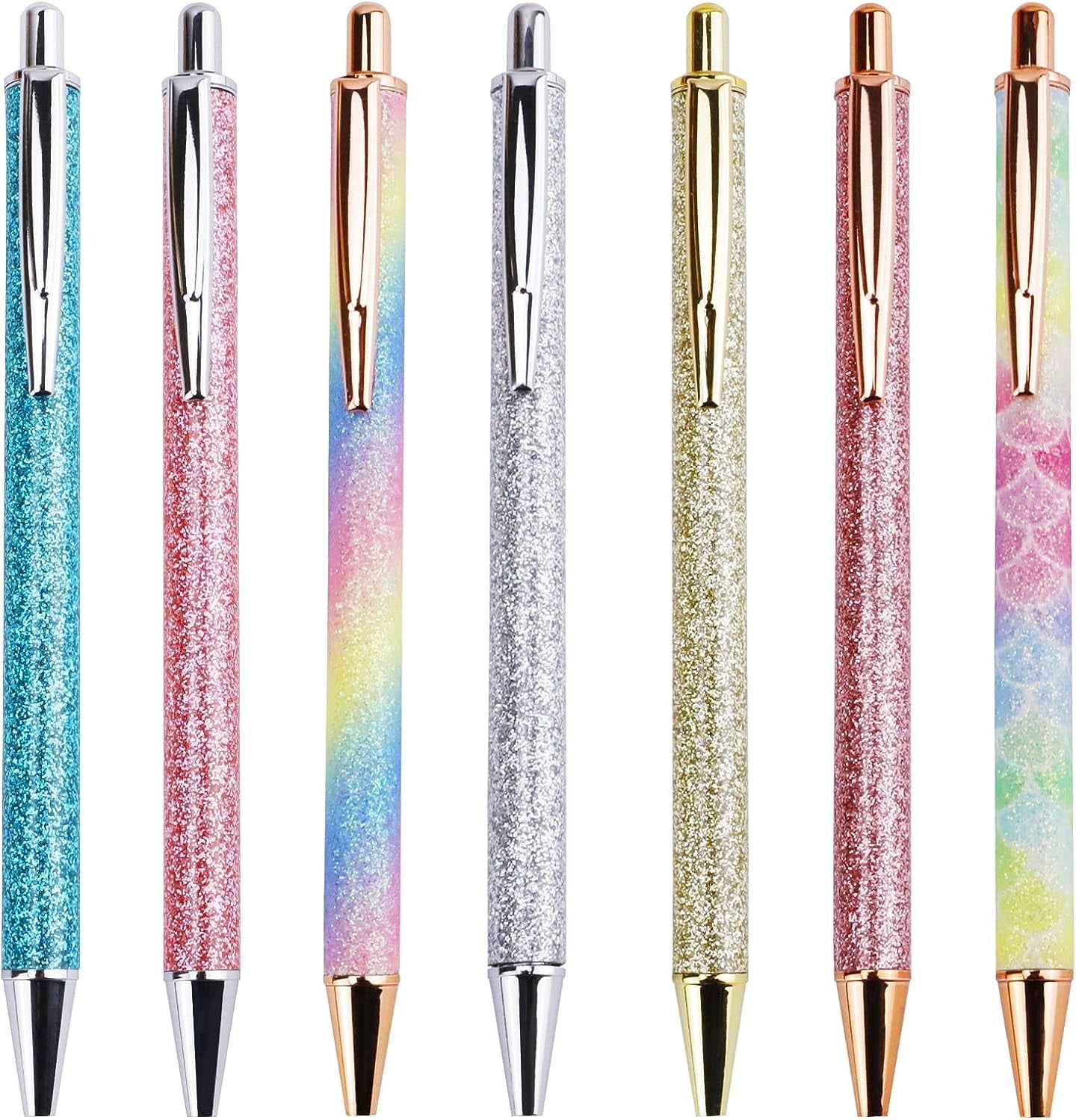 RETON 7Pcs Metal Glitter Ballpoint Pens - Bling Metal Retractable Pen ...