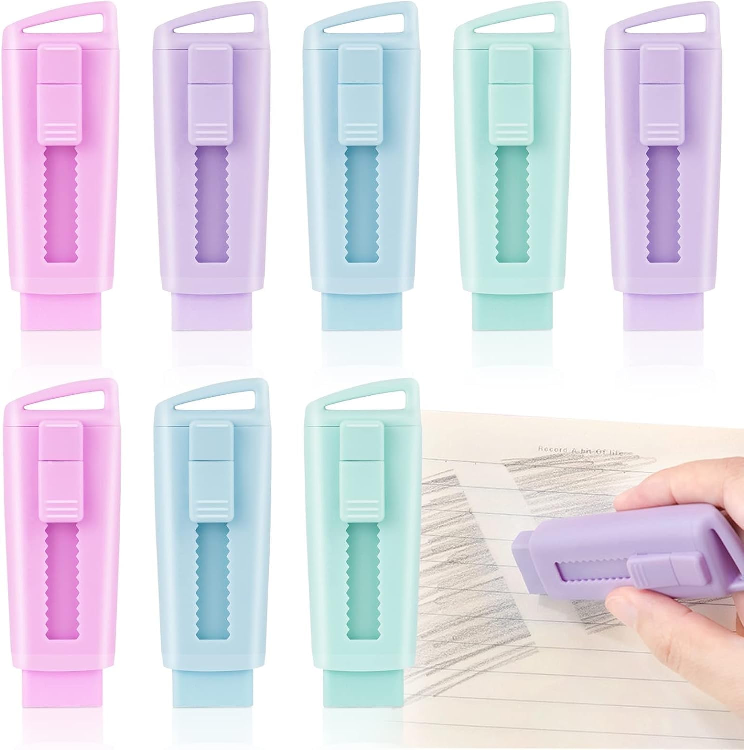 RETON 8Pcs Pencil Eraser, Push Pull Design Sliding Retractable Pencil ...