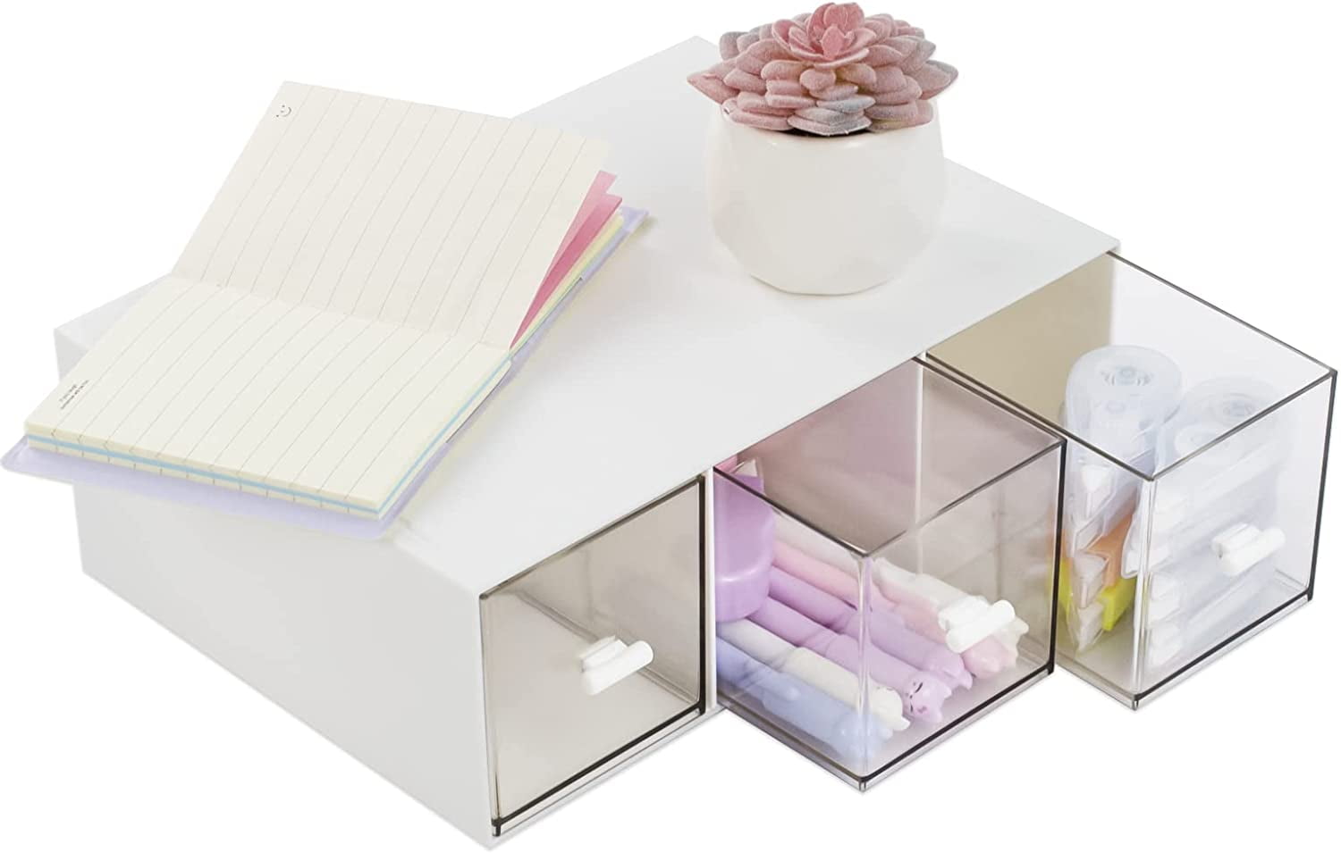 RETON Desk Organizer with 3 Drawers, Clear Plastic Desk Storage Box ...