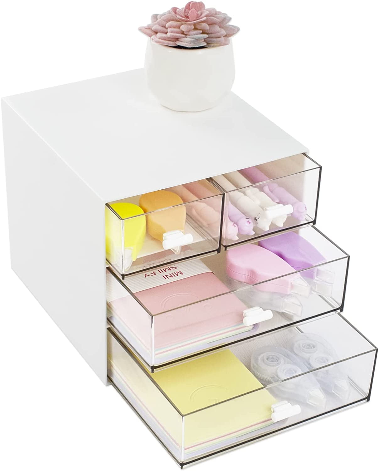 RETON Desk Organizer with 4 Drawers, Clear Plastic Desk Storage Box ...