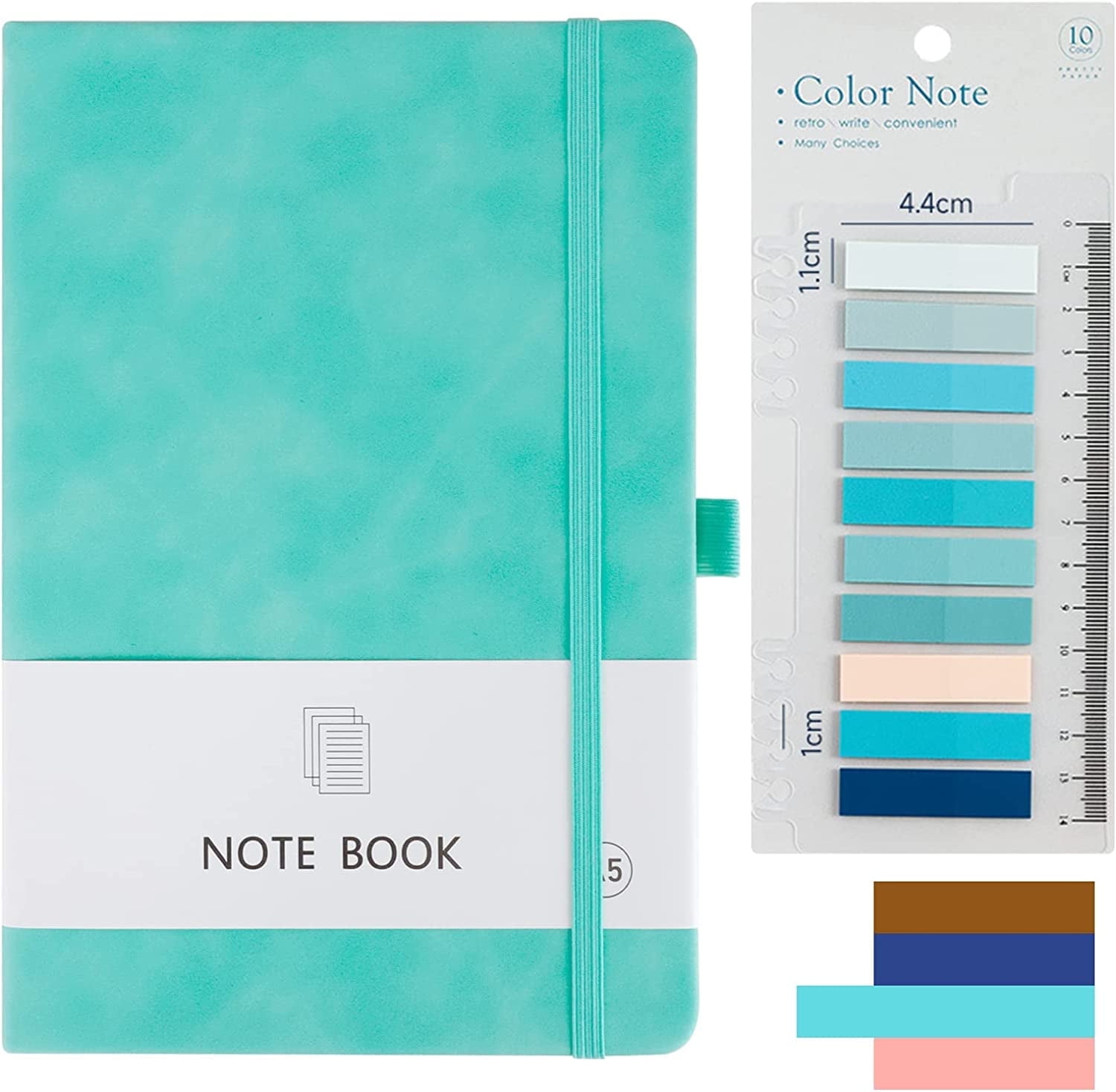 RETON Hardcover Leather Notebook A5, Cyan, Ruled Paper, Divider Tabs ...