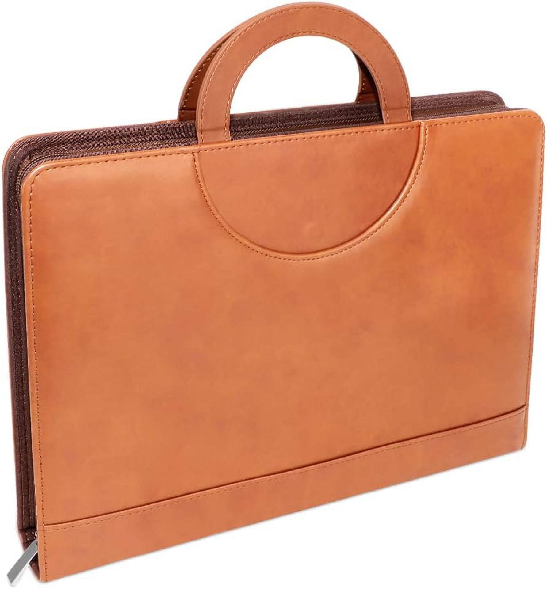 RETON Portfolio Leather Portable Briefcase A4 PU Leather Zipper Binders, Brown - Walmart.com
