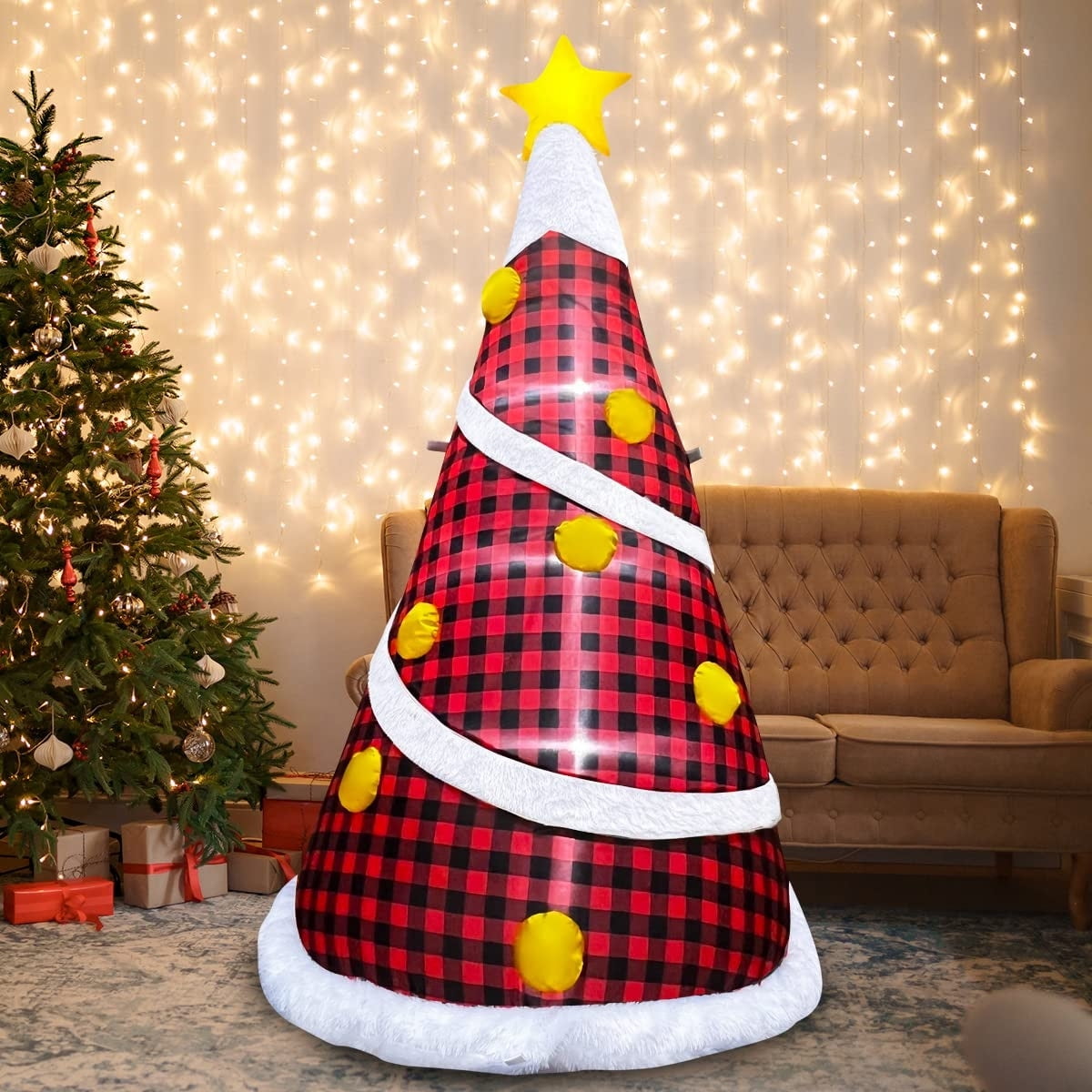 RETRO JUMP 6FT Inflatable Christmas Tree Red Gingham Decoration ...