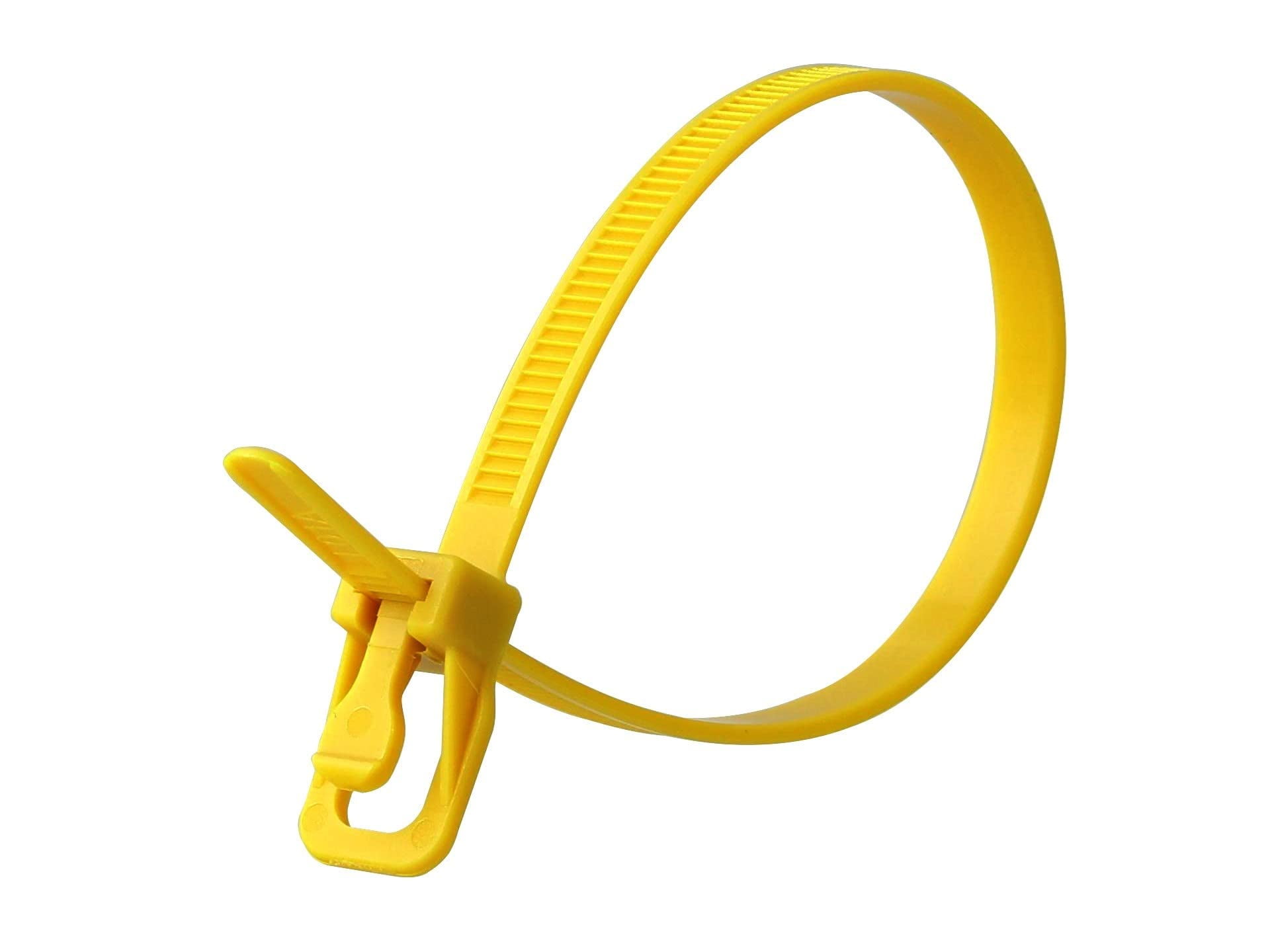 RETYZ 12-Inch Yellow Reusable Releasable Cable Ties - 100 Pack, 50 lb ...