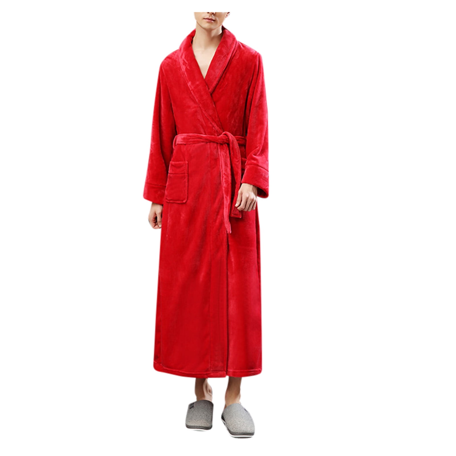 REUFTI Adult Couple Bathrobe Long Flannel Cardigan Belt Pajamas ...