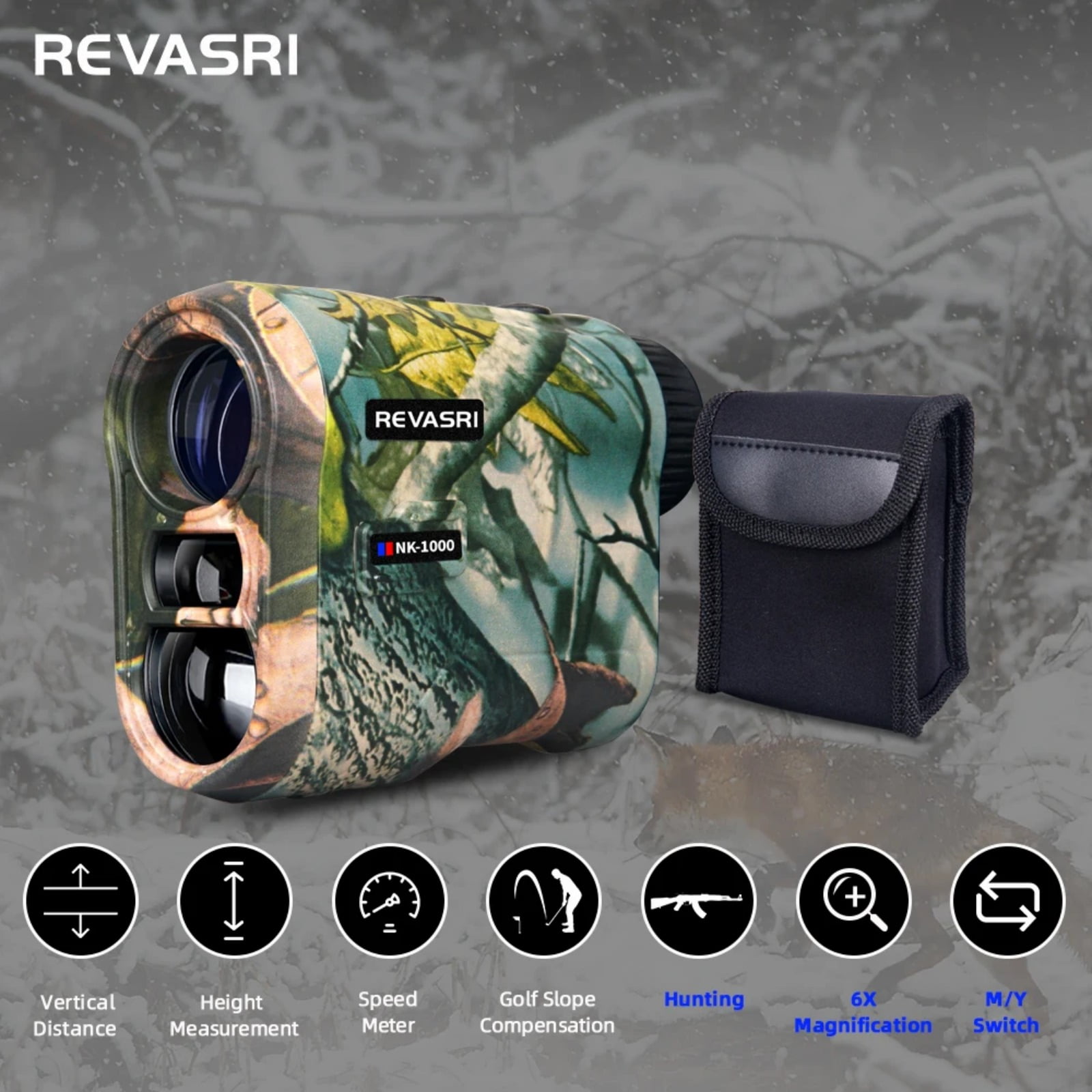 REVASRI Golf Laser Rangefinder 600M Telescope with Flag-Lock Slope Pin Distance Meter for 1000M ...
