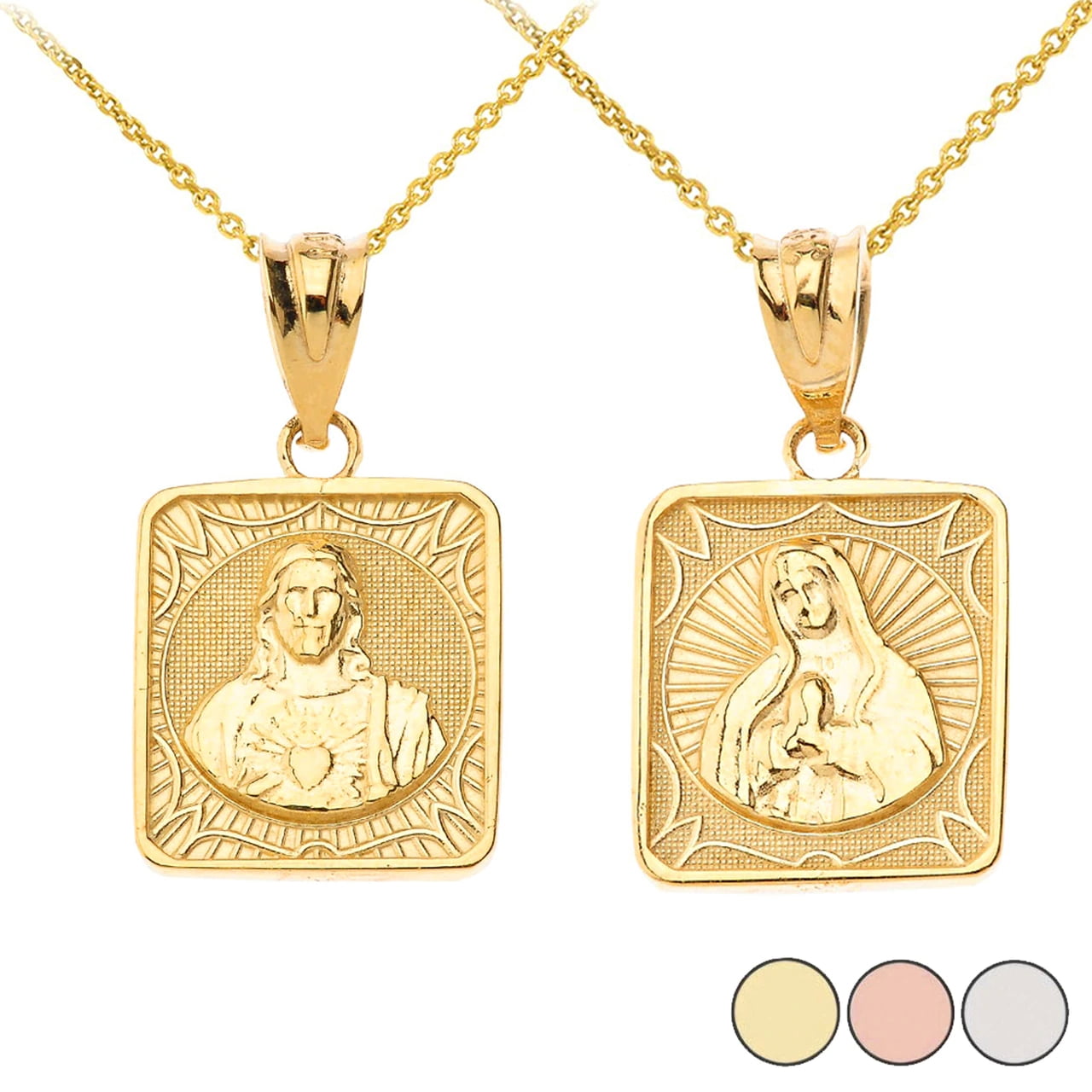 REVERSIBLE VIRGIN MARY AND JESUS CHRIST SQUARE PENDANT NECKLACE IN ...