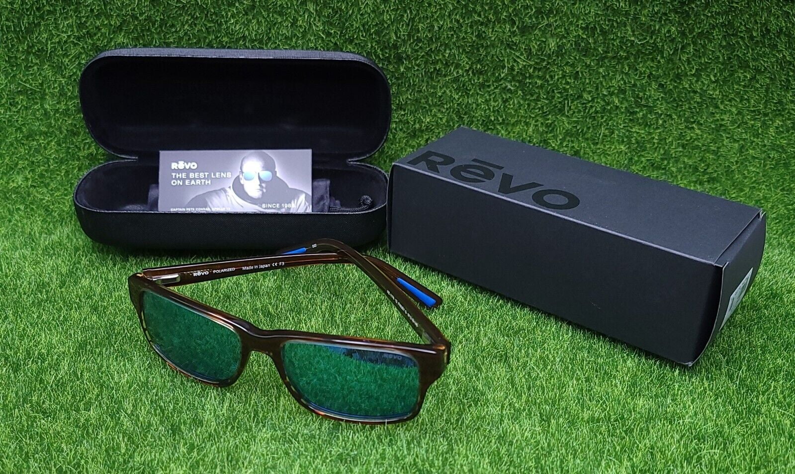 REVO Finley G Brown Horn Polarized Blue Crystal Glass Sunglasses RE ...