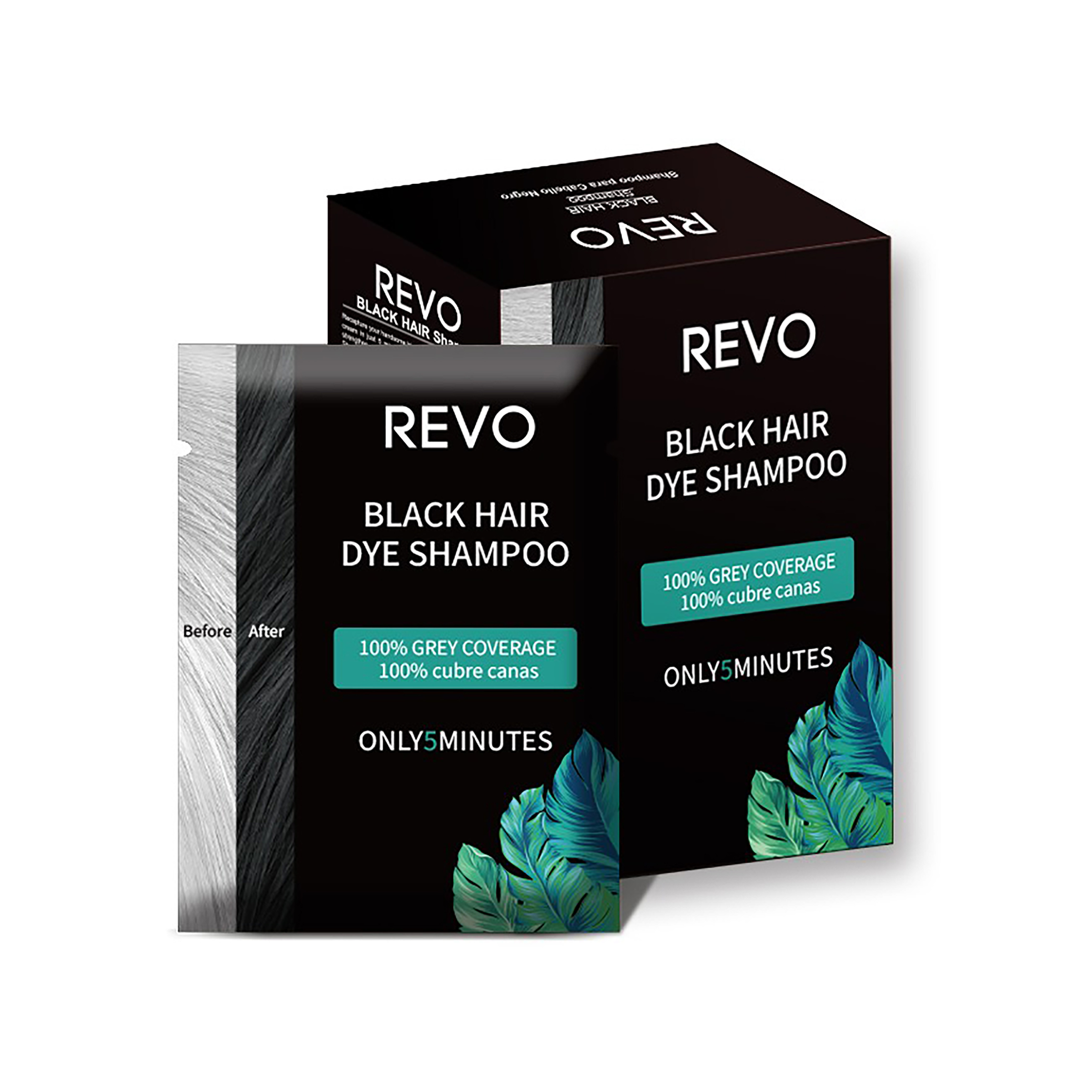 REVO Hair Dye Shampoo 25ml x 10pcs, Gray Coverage, Ammonia-Free, 5 ...