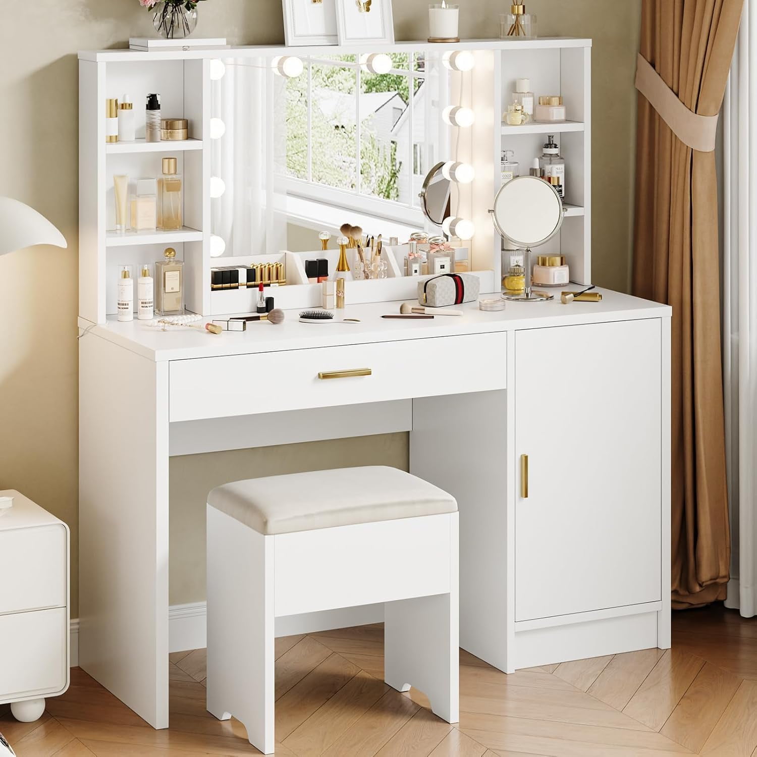 REVOMINCA Vanity Desk with Mirror and Lights, Makeup Table with ...
