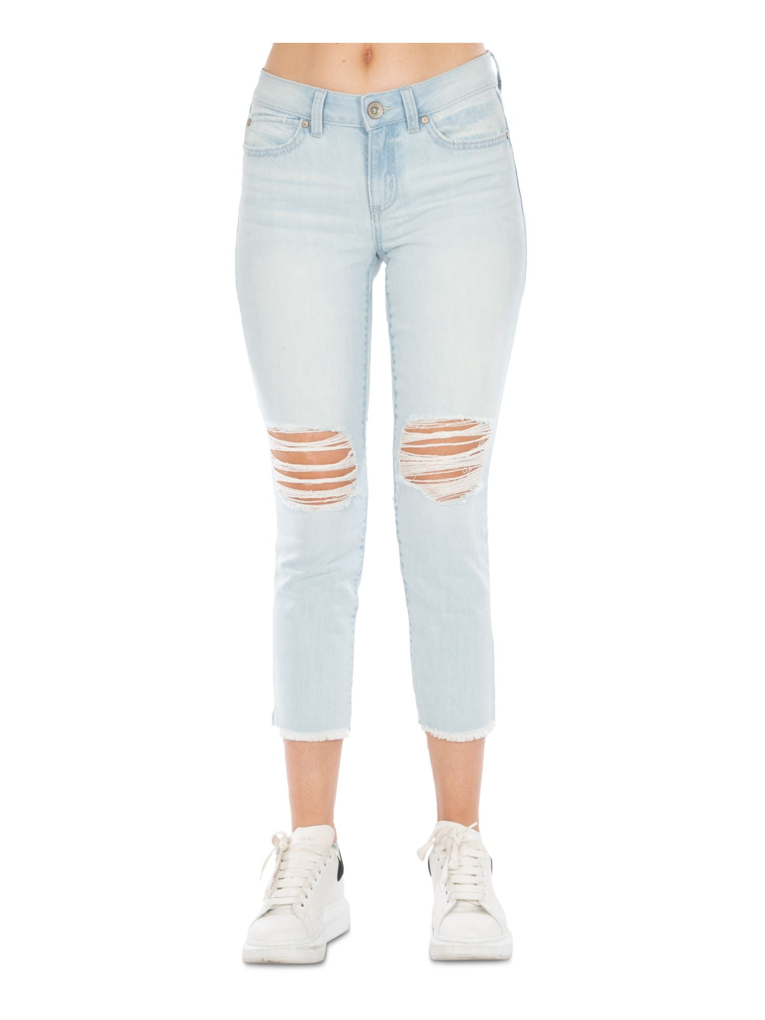 REWASH Womens Light Blue Zippered Pocketed Button Closure Distressed ...