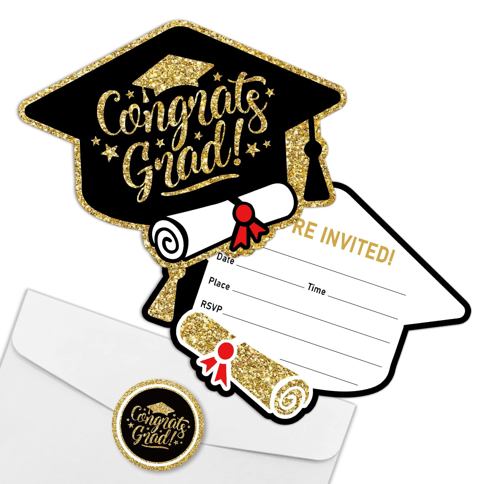 REWIDPARTY Graduation Hat AJH3 and Diploma Shaped Fill-in Invitations ...
