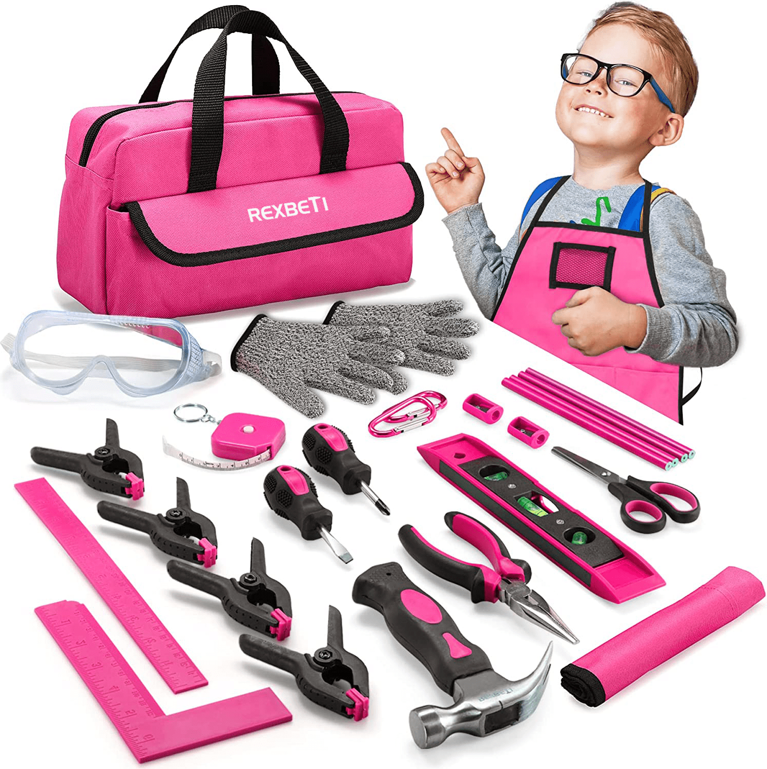 REXBETI Kids Tool Kit, 25-Piece Real Working Tools Set with Durable ...